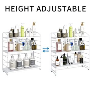 BOIVSHI 3-Tier Bathroom Countertop Rack Organizer, 8-Levels Height Adjustable Organizer Countertop Storage Shelf for Bathroom Kitchen Spice Rack Vanity Tray Cosmetic Storage Holder, Metal White