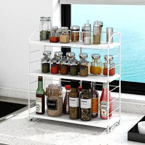 BOIVSHI 3-Tier Bathroom Countertop Rack Organizer, 8-Levels Height Adjustable Organizer Countertop Storage Shelf for Bathroom Kitchen Spice Rack Vanity Tray Cosmetic Storage Holder, Metal White