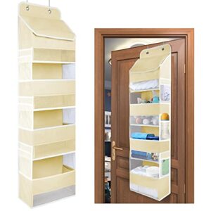 pomeney over door organizer with dustproof cover, behind door storage 4 large pockets and 6 side pockets, front door organizer for diapers organizer, nonwoven material breathable，beige