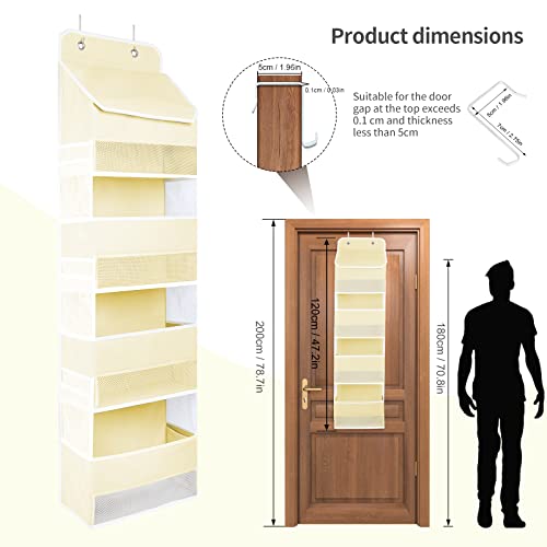 Pomeney Over Door Organizer with Dustproof Cover, Behind Door Storage 4 Large Pockets and 6 Side Pockets, Front Door Organizer for Diapers Organizer, Nonwoven Material Breathable，Beige