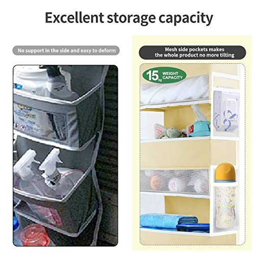 Pomeney Over Door Organizer with Dustproof Cover, Behind Door Storage 4 Large Pockets and 6 Side Pockets, Front Door Organizer for Diapers Organizer, Nonwoven Material Breathable，Beige