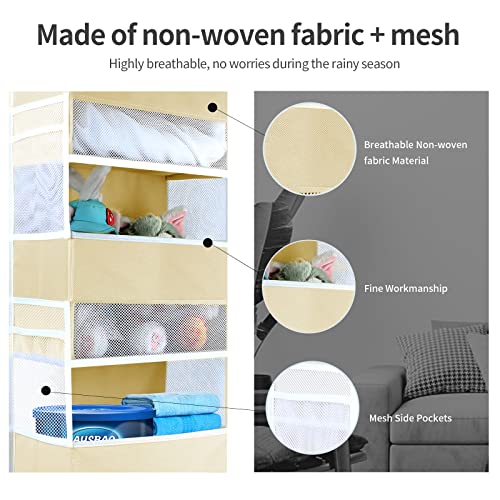 Pomeney Over Door Organizer with Dustproof Cover, Behind Door Storage 4 Large Pockets and 6 Side Pockets, Front Door Organizer for Diapers Organizer, Nonwoven Material Breathable，Beige