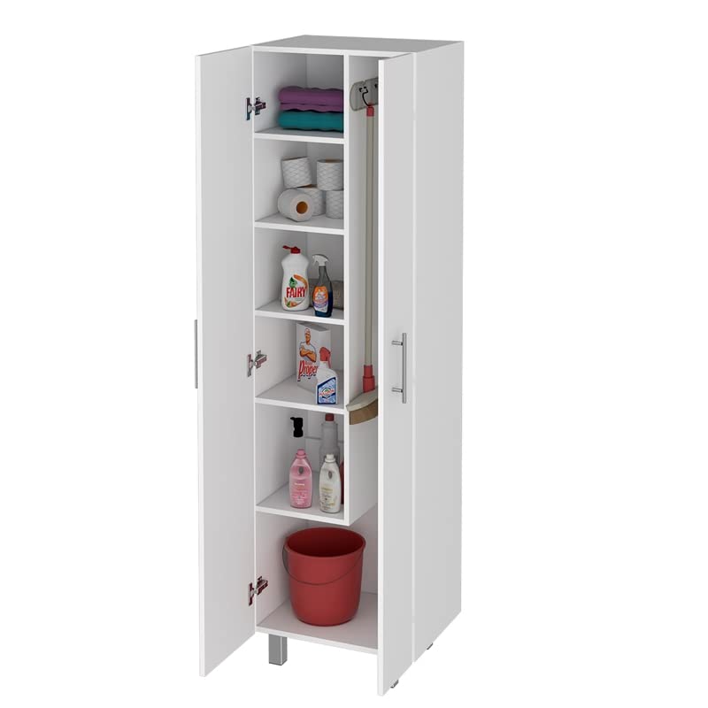 FM FURNITURE Norway Broom Closet Pantry, Five Shelves, White for Kitchen