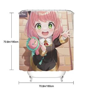 S.py X Family Anime 4pcs Shower Curtain Sets with Non Slip Rugs, Toilet Lid Cover and Bath Mat, Shower Curtain with 12 Hooks for Bathroom