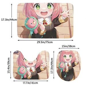 S.py X Family Anime 4pcs Shower Curtain Sets with Non Slip Rugs, Toilet Lid Cover and Bath Mat, Shower Curtain with 12 Hooks for Bathroom