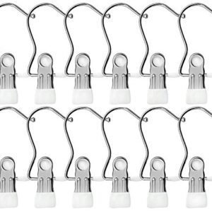 YCLOVE Pant Hangers with Clips Clothes Trousers Jean Skirt Slacks Hangers Boot Clips 360° Swivel Adujstable Clips Non-Slip Stainless Iron Anti-Rust (12 Pack White Laundry Hooks)