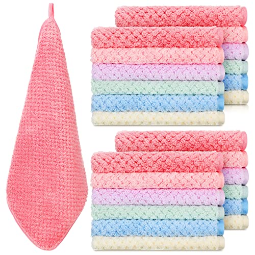 Set of 24 Hanging Hand Towels Hand Dry Towels for Kitchen Bathroom with Hanging Loop Soft Absorbent Hand Dry Towels Washable Kitchen Towels Face Towels for Bathroom Hanging, 11.8 x 11.8 Inches