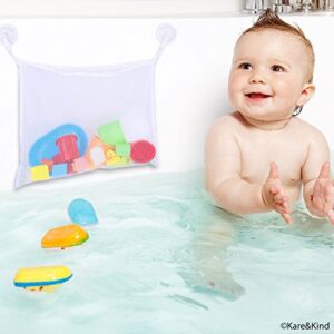 Bath Toy Organizer Set - 2 Extra Large Mesh Bags - 6 Extra Strong Grip Lock Suction Cup Hooks (White) - Easy Storage of Bath Toys and Other Bathroom Items - Mesh Bags Allow Content to Dry