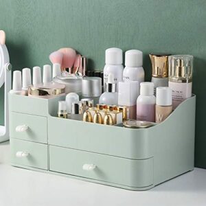 miuopur makeup organizer for vanity, large capacity desk organizer with drawers for cosmetics, lipsticks, jewelry, nail care, skincare, ideal for bedroom and bathroom countertops - large green