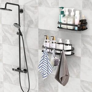 vinlley Shower Caddy, Shower Shelf, Adhesive Shower Organizer No Drilling, SUS304 Stainless Steel Shower Shelf for Shower and Bathroom Storage, 2 Pack with 6 Hooks&4 Transparent Wall Stickers, Black