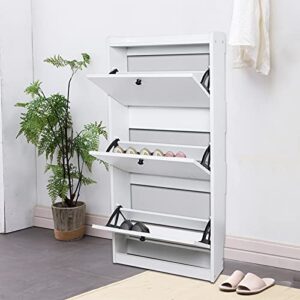 acosdides - shoe cabinet for entryway, 3-tier modern shoe organizer flip down shoe rack freestanding shoe rack for entryway hallway, living room, white