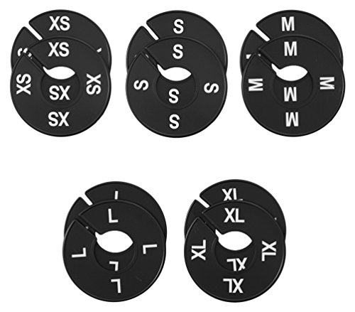 NAHANCO CBWKIT1 Black Round Clothing Rack Size Dividers with White Print for Home or Clothing Store, XS-XL, Kit of 10 (5 Sizes of 2 Each)