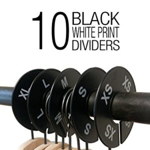 NAHANCO CBWKIT1 Black Round Clothing Rack Size Dividers with White Print for Home or Clothing Store, XS-XL, Kit of 10 (5 Sizes of 2 Each)