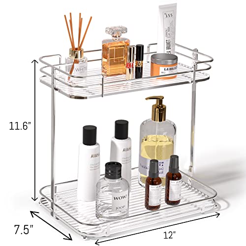 Acliys Bathroom Organizer Countertop 2 Tier Acrylic Bathroom Counter Organizer Perfume Organizer Vanity Organizer Skincare Organizers Kitchen Countertop Organizer(Silver, Clear)