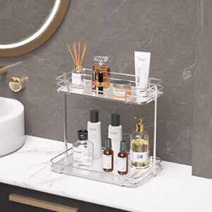 Acliys Bathroom Organizer Countertop 2 Tier Acrylic Bathroom Counter Organizer Perfume Organizer Vanity Organizer Skincare Organizers Kitchen Countertop Organizer(Silver, Clear)