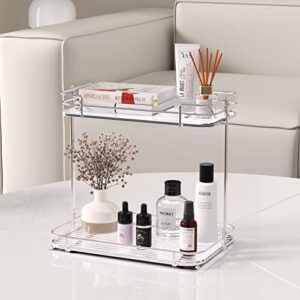 Acliys Bathroom Organizer Countertop 2 Tier Acrylic Bathroom Counter Organizer Perfume Organizer Vanity Organizer Skincare Organizers Kitchen Countertop Organizer(Silver, Clear)