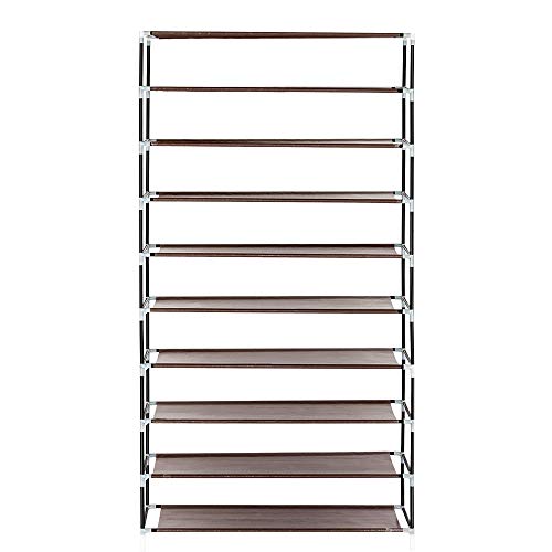 Flandre 10 Tiers Shoe Rack with Dustproof Cover Space Saving Closet Shoe Storage Cabinet Organizer (Mocha)