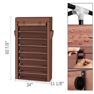 Flandre 10 Tiers Shoe Rack with Dustproof Cover Space Saving Closet Shoe Storage Cabinet Organizer (Mocha)