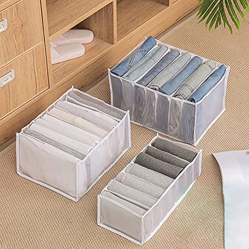 TCIOD 2PCS Wardrobe Clothes Organizer, Drawer Organizer Clothes Organizer Wardrobe Organizer Jeans Compartment Storage Box Foldable Closet Drawer Organizer, Mesh Clothes Organizer for Folded Clothes