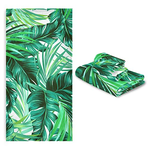 ALAZA Palm Leaf Tropical Plant Green Leaf Towel Bathroom Sets 3 Piece Bath Towel Sets1 Bath Towel 1 Hand Towel 1 Washcloth Soft Luxury Absorbent Decorative Towels for Beach Gym Spa