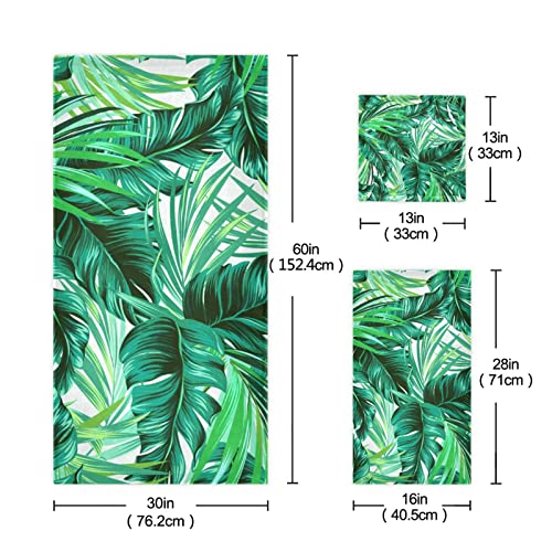 ALAZA Palm Leaf Tropical Plant Green Leaf Towel Bathroom Sets 3 Piece Bath Towel Sets1 Bath Towel 1 Hand Towel 1 Washcloth Soft Luxury Absorbent Decorative Towels for Beach Gym Spa