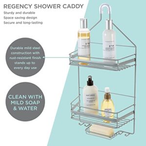 Bath Bliss Regency Hanging Shower Caddy | Bathroom Storage & Organization | Shower Head Hang | 2 Baskets and Razor Hooks | Soap Bar Tray | Metal | Grey