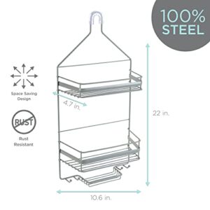 Bath Bliss Regency Hanging Shower Caddy | Bathroom Storage & Organization | Shower Head Hang | 2 Baskets and Razor Hooks | Soap Bar Tray | Metal | Grey