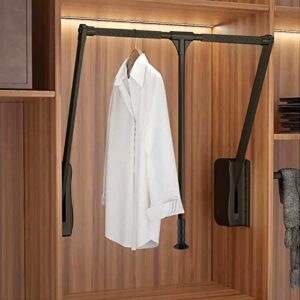 mellifuous pull down closet rod, retractable heavy duty rods hanging clothes, adjustable extender rod wardrobe lift aluminium 35''-47.2'', 30 lbs load capacity, black, 35''-47.2'' (890-1200mm)