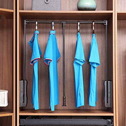 mellifuous Pull Down Closet Rod, Retractable Heavy Duty Rods Hanging Clothes, Adjustable Extender Rod Wardrobe Lift Aluminium 35''-47.2'', 30 lbs Load Capacity, black, 35''-47.2'' (890-1200mm)