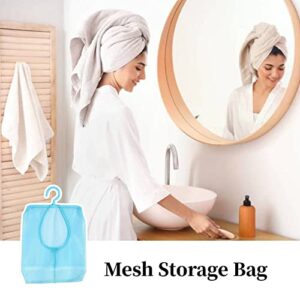 Hanging Storage Mesh Bags?With Hook Bathroom Storage Mesh Bag Hooks Shower Toiletry Bag Makeup Cosmetic Storage Bag Bath Shampoo Shower Organizer(Blue)