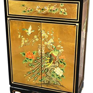 Oriental Furniture 36" Gold Leaf Shoe Cabinet - Birds and Flowers