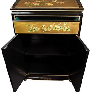 Oriental Furniture 36" Gold Leaf Shoe Cabinet - Birds and Flowers