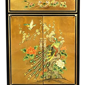 Oriental Furniture 36" Gold Leaf Shoe Cabinet - Birds and Flowers