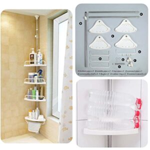 BAOYOUNI 4 Tier Shower Pole Caddy Tension Rod Adjustable Corner Storage Rack Organizer Stand Vertical Tall Bathtub Shelf Floor to Ceiling Extendable Bathroom Space Saver - Ivory