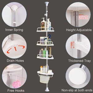 BAOYOUNI 4 Tier Shower Pole Caddy Tension Rod Adjustable Corner Storage Rack Organizer Stand Vertical Tall Bathtub Shelf Floor to Ceiling Extendable Bathroom Space Saver - Ivory