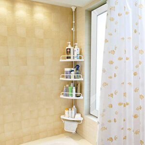 BAOYOUNI 4 Tier Shower Pole Caddy Tension Rod Adjustable Corner Storage Rack Organizer Stand Vertical Tall Bathtub Shelf Floor to Ceiling Extendable Bathroom Space Saver - Ivory