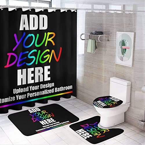 JCETUNO Personalized Custom Four Piece Bathroom Sets with Shower Curtain and Rugs and Accessories, Upload Images Text Design, DIY Customize Your Personalized Bathroom