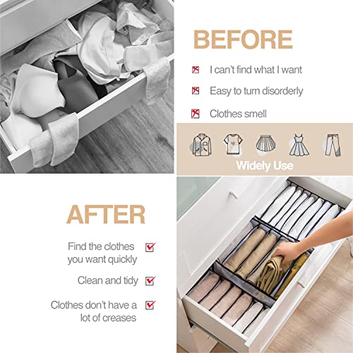 SANTUKEY Wardrobe Clothes Organizer, 7 Grids Washable Portable Closet Organizer Mesh Separation Storage Box Foldable Closet Drawer Organizer for Underwear, Socks, Scarves, Leggings, Skirts, T-shirts