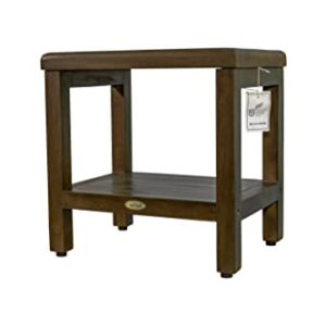 DecoTeak Classic Shower Bench Eleganto Natural Wooden Seat Shower Stool with Shelf 18" Armless Open Back Bench in Woodland Brown Finish