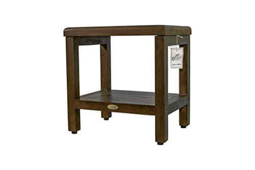 DecoTeak Classic Shower Bench Eleganto Natural Wooden Seat Shower Stool with Shelf 18" Armless Open Back Bench in Woodland Brown Finish