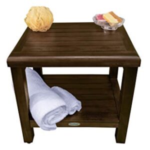 DecoTeak Classic Shower Bench Eleganto Natural Wooden Seat Shower Stool with Shelf 18" Armless Open Back Bench in Woodland Brown Finish