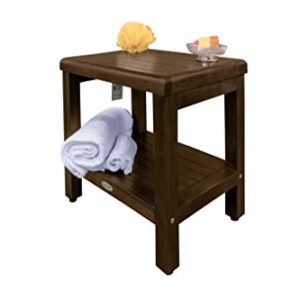 DecoTeak Classic Shower Bench Eleganto Natural Wooden Seat Shower Stool with Shelf 18" Armless Open Back Bench in Woodland Brown Finish