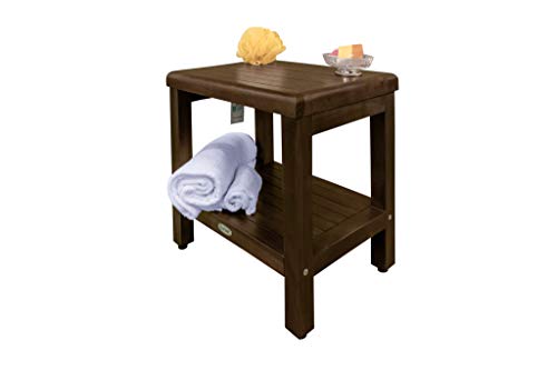 DecoTeak Classic Shower Bench Eleganto Natural Wooden Seat Shower Stool with Shelf 18" Armless Open Back Bench in Woodland Brown Finish