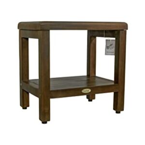 DecoTeak Classic Shower Bench Eleganto Natural Wooden Seat Shower Stool with Shelf 18" Armless Open Back Bench in Woodland Brown Finish