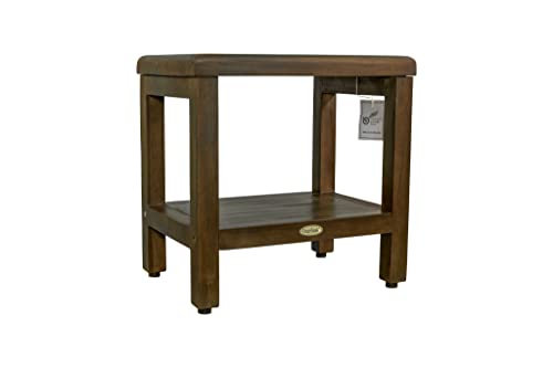 DecoTeak Classic Shower Bench Eleganto Natural Wooden Seat Shower Stool with Shelf 18" Armless Open Back Bench in Woodland Brown Finish