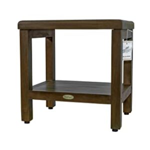 DecoTeak Classic Shower Bench Eleganto Natural Wooden Seat Shower Stool with Shelf 18" Armless Open Back Bench in Woodland Brown Finish