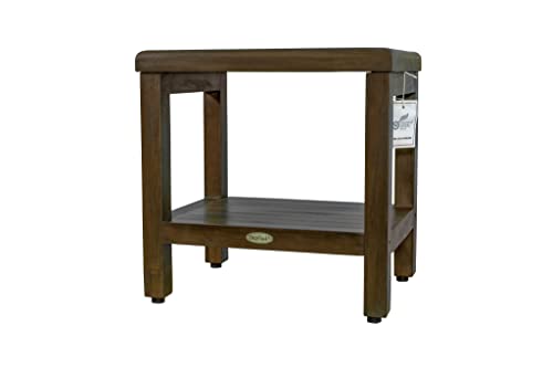 DecoTeak Classic Shower Bench Eleganto Natural Wooden Seat Shower Stool with Shelf 18" Armless Open Back Bench in Woodland Brown Finish