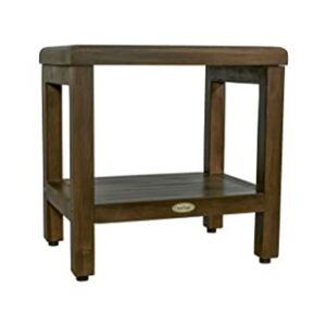 DecoTeak Classic Shower Bench Eleganto Natural Wooden Seat Shower Stool with Shelf 18" Armless Open Back Bench in Woodland Brown Finish