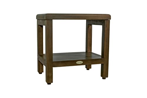 DecoTeak Classic Shower Bench Eleganto Natural Wooden Seat Shower Stool with Shelf 18" Armless Open Back Bench in Woodland Brown Finish