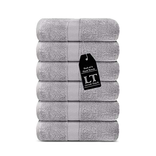 Lavish Touch Hand Towels | Soft, Highly Absorbent | Luxury, Spa Quality Hand Towels for Bathroom, Kitchen, Hotel, Gym | Aerocore100% Cotton Hand Towels600 GSM Pack of 6 | Steel